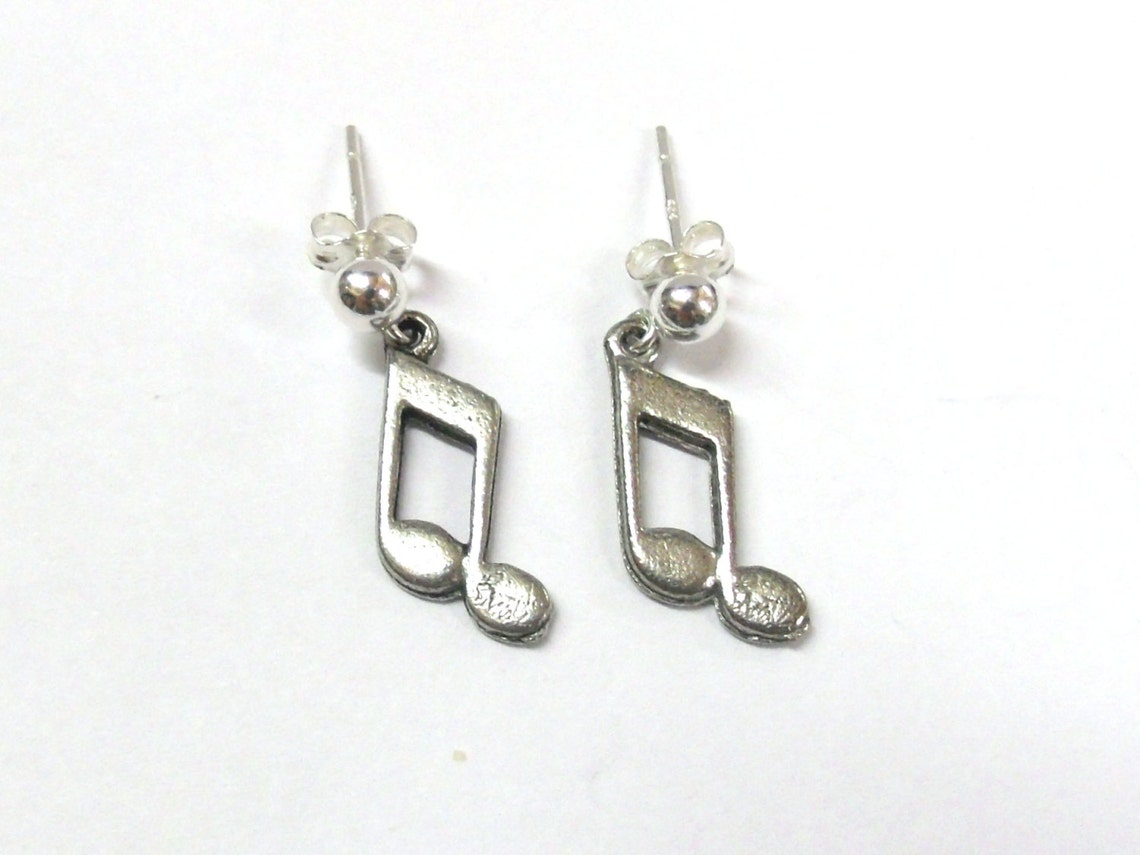 Pewter Music Note Charms on Sterling Silver 4mm Ball Post Stud | Etsy