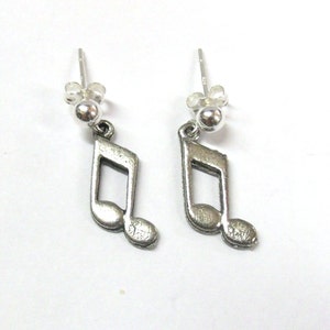 Pewter Music Note Charms on Sterling Silver 4mm Ball Post Stud - Etsy