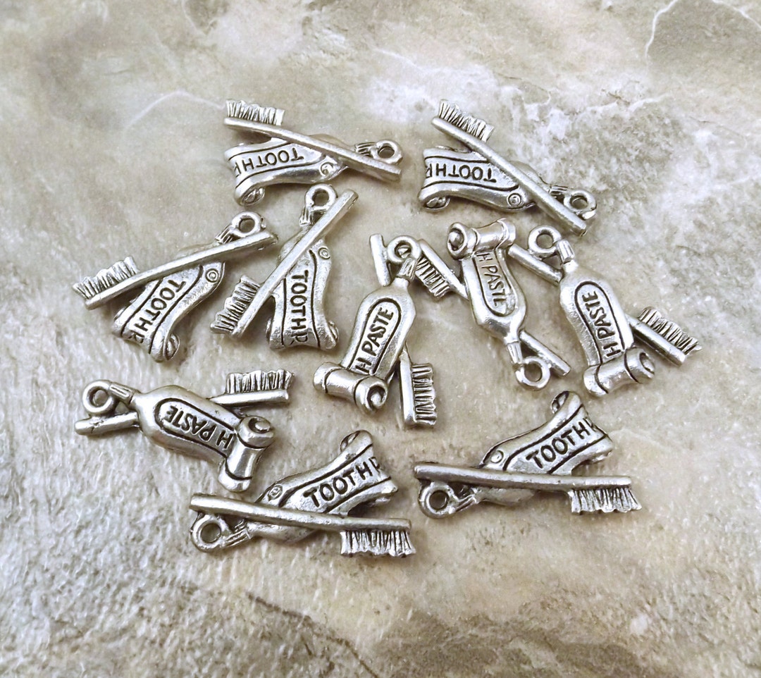 Ten 10 Pewter Toothbrush and Toothpaste Charms 5114 - Etsy