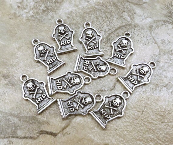 Set of Ten 10 Pewter rip Tombstone Charms 5214 - Etsy