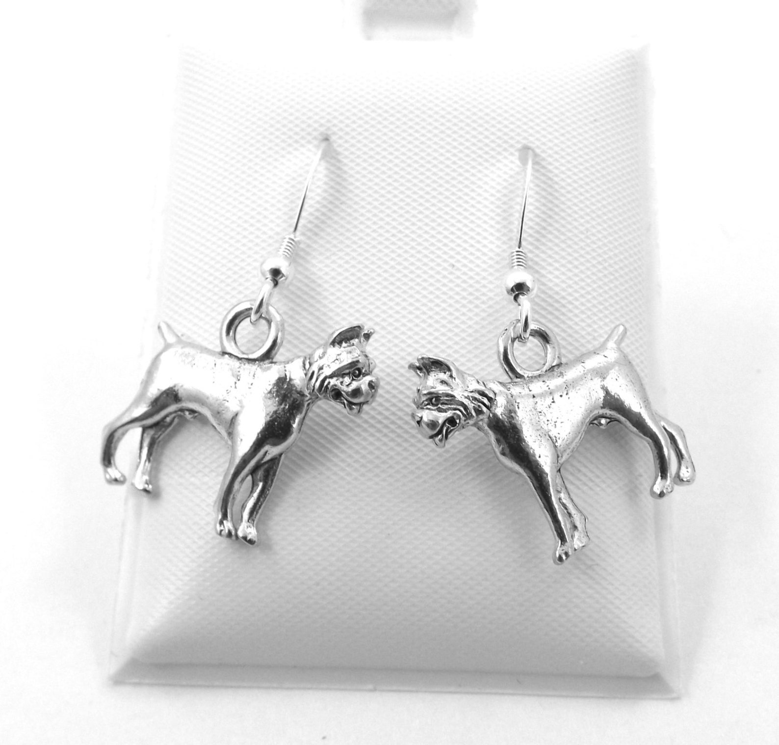 Pewter Boxer dog Charms on Sterling Silver Ear Wire Dangle - Etsy