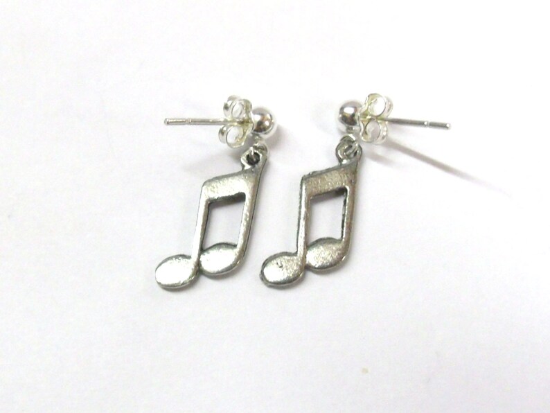 Pewter Music Note Charms on Sterling Silver 4mm Ball Post Stud | Etsy