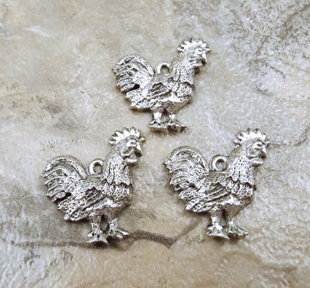 Set of Three 3 Pewter Rooster Charms 0973 - Etsy