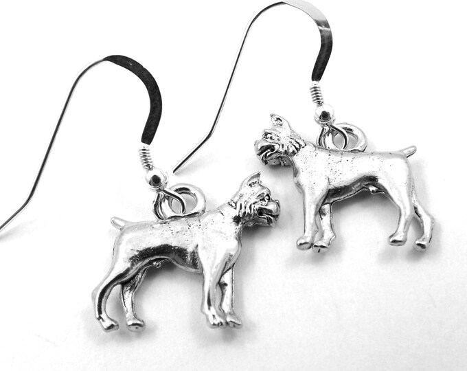 Pewter Boxer dog Charms on Sterling Silver Ear Wire Dangle Earrings ...