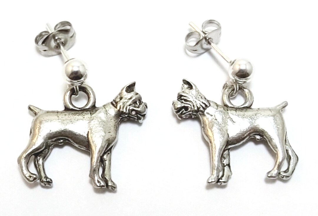 Pewter Boxer Dog Charms on Sterling Silver Ball Post Stud - Etsy
