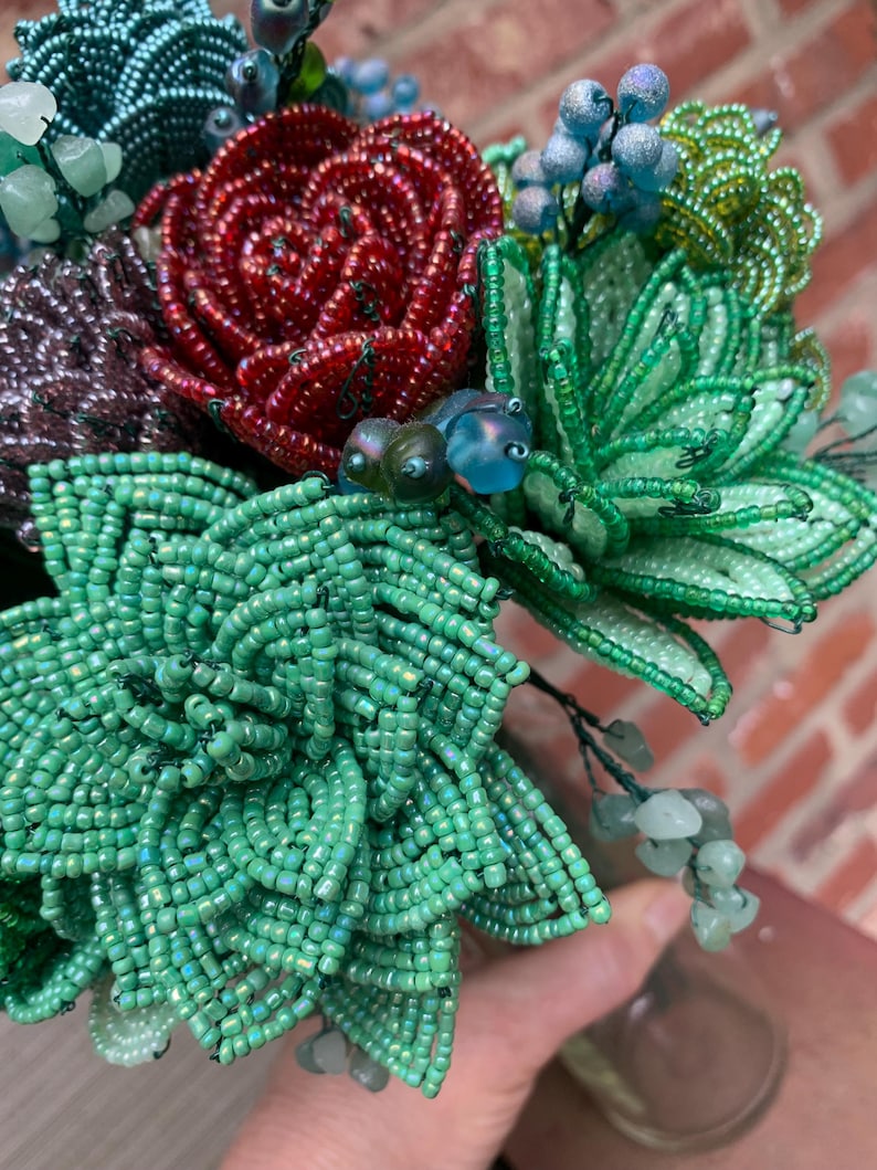 French Beaded Succulent Bouquet - Etsy
