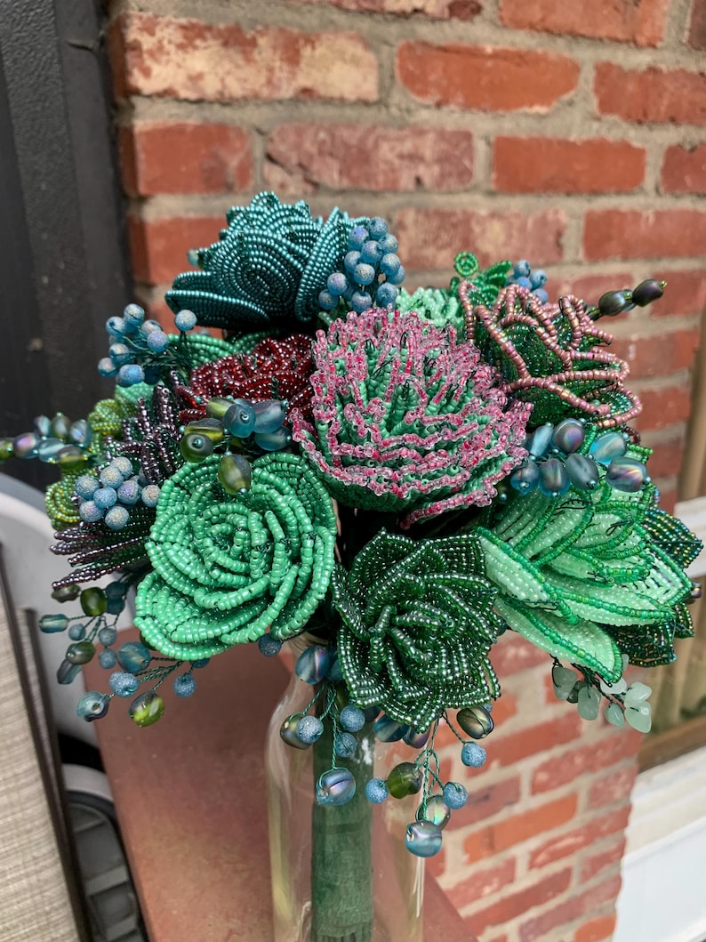 French Beaded Succulent Bouquet - Etsy