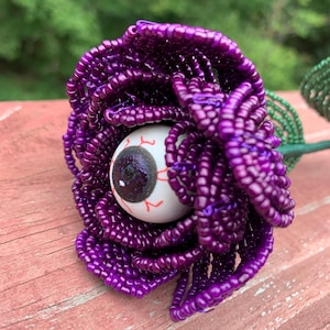 Purple French Beaded Flower With Eyeball Center - Etsy