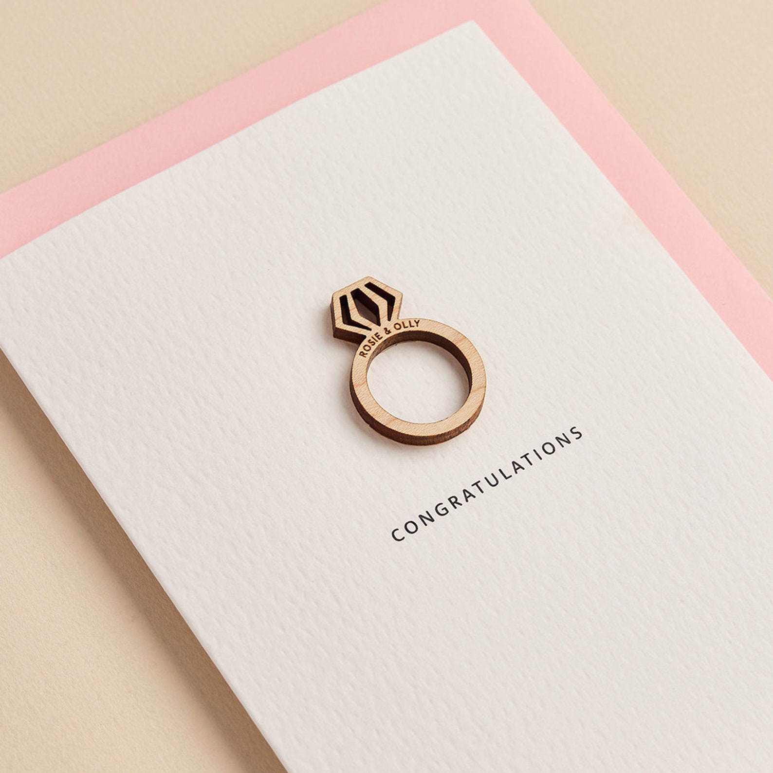 Personalized Wooden Ring Congratulations Card for Couples: Engagement ...