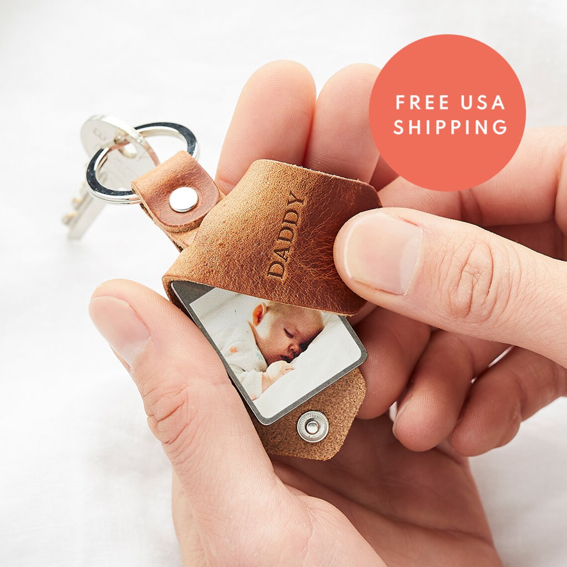 Personalized Photo Keychain With Leather Case Initials - Etsy