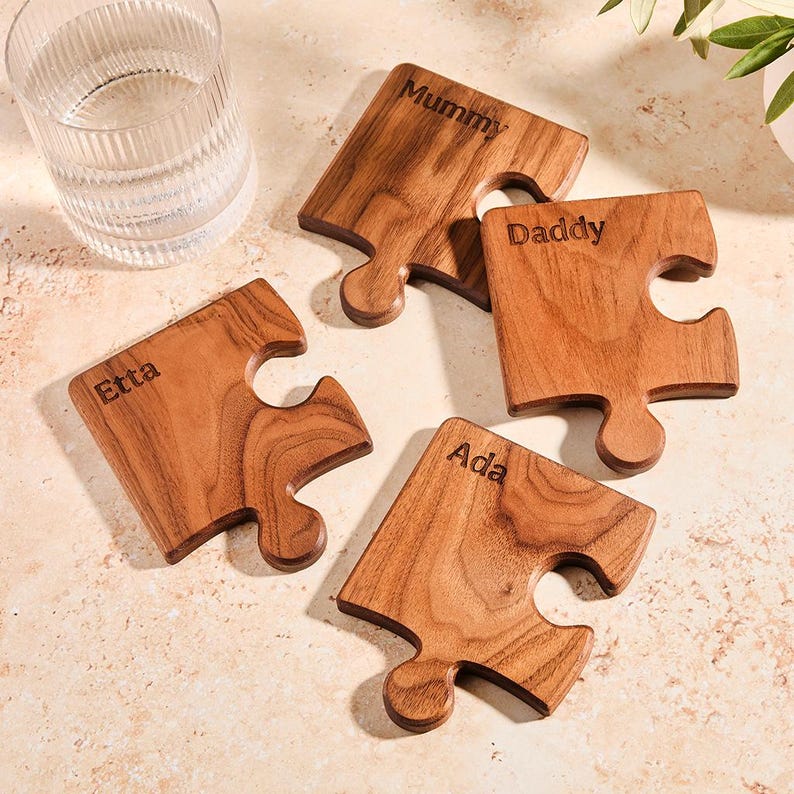 Personalized Walnut Wood Jigsaw Coaster Set - Etsy