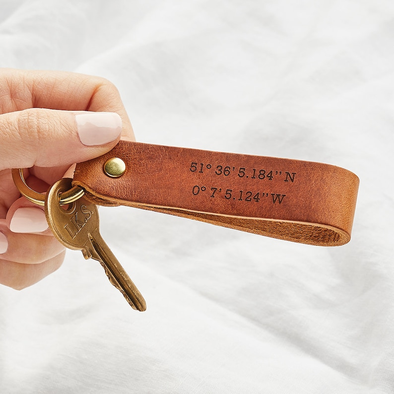 Personalised Leather Coordinate Keyring Engraved Third - Etsy