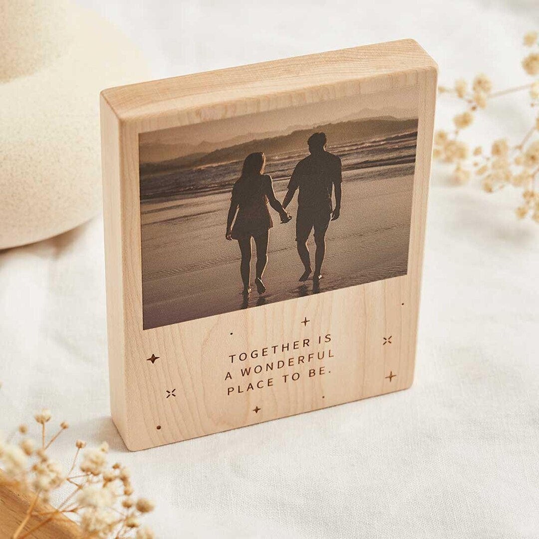 Personalised Wooden Photo Block With Engraved Message Photo - Etsy