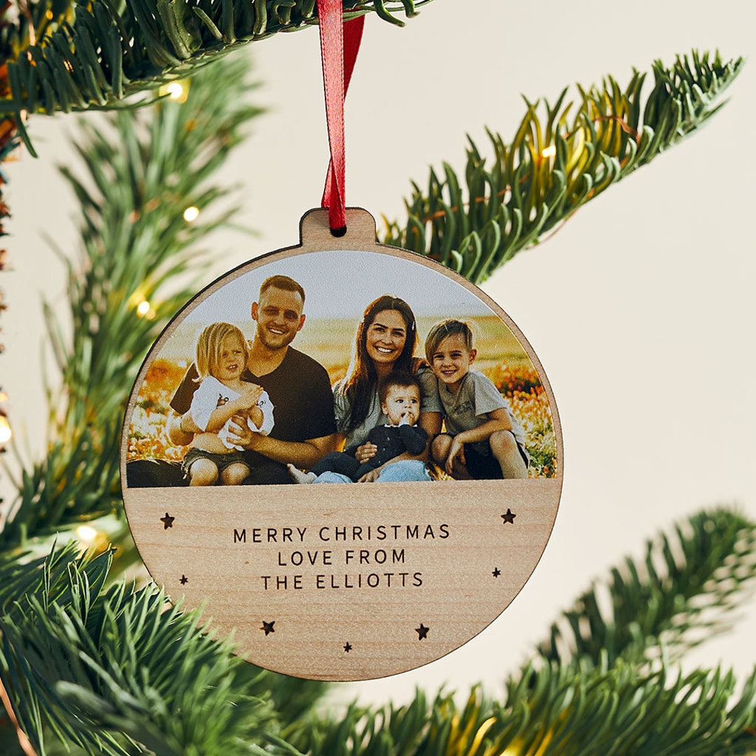 Personalised Wooden Photo Christmas Bauble Message - Xmas Photo Family ...