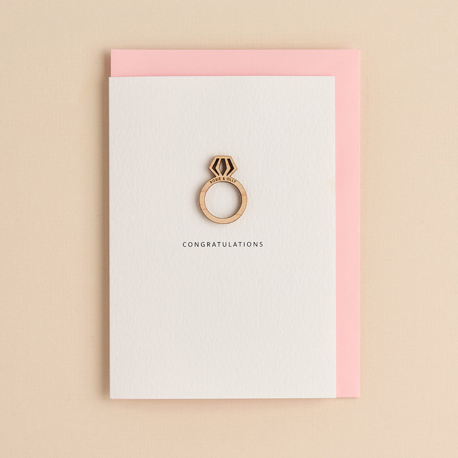 Personalized Wooden Ring Congratulations Card for Couples: Engagement ...