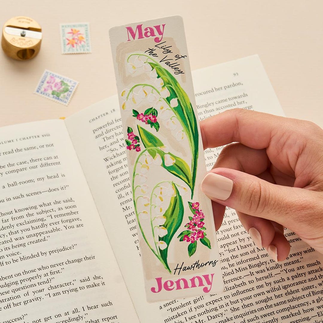 Personalized May Birth Flower Leather Bookmark | Lily of the Valley ...