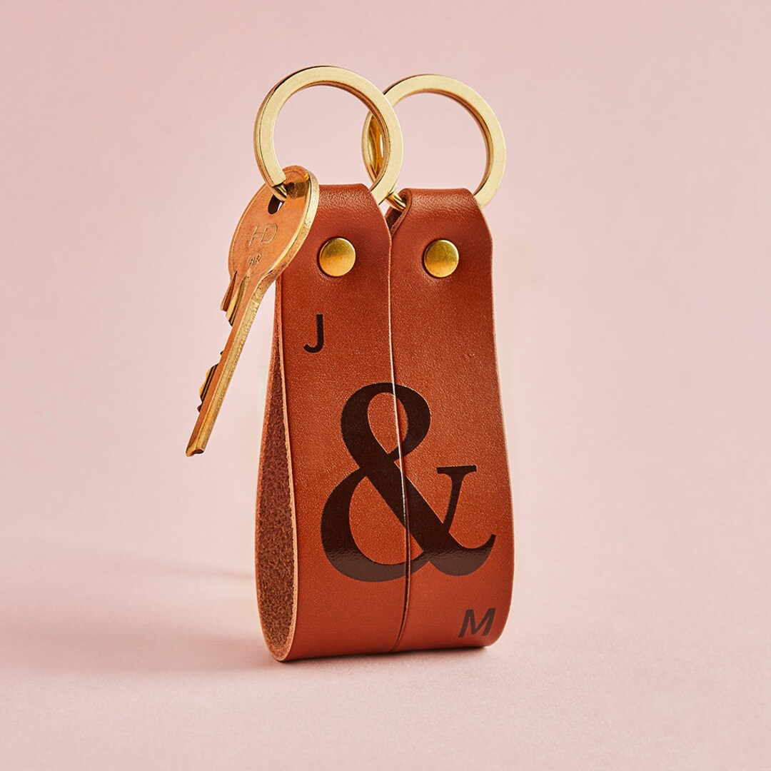 Personalised Couples Leather Keyring Set | Matching Pair of Keychains ...