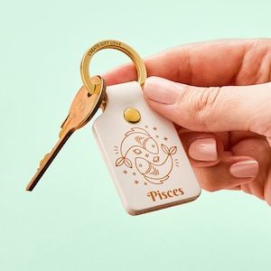 Personalised Zodiac Leather Keyring | Star Sign Keychain With Custom ...