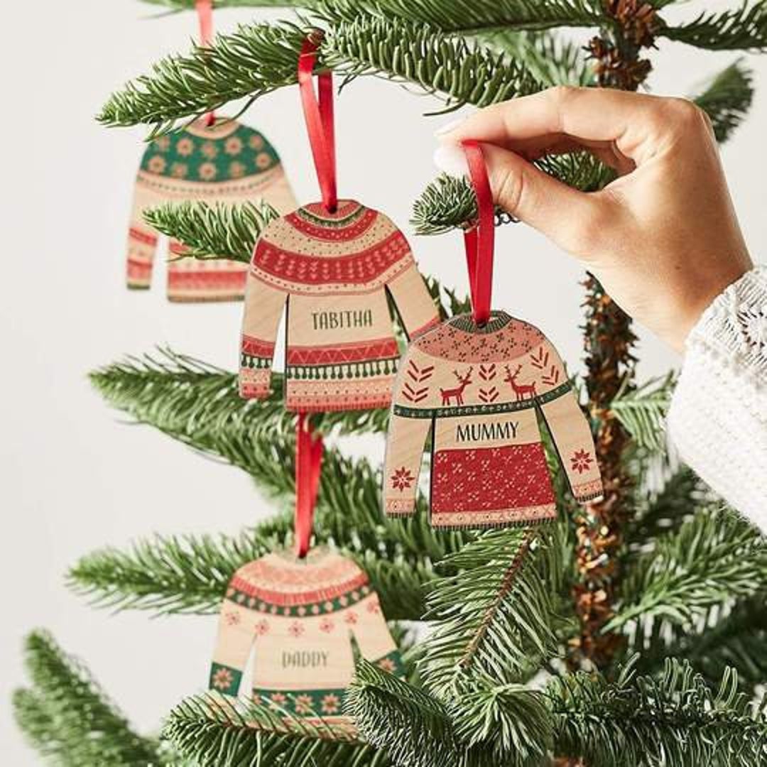 Personalised Christmas Jumper Bauble Set Set of 4 Vintage Style ...