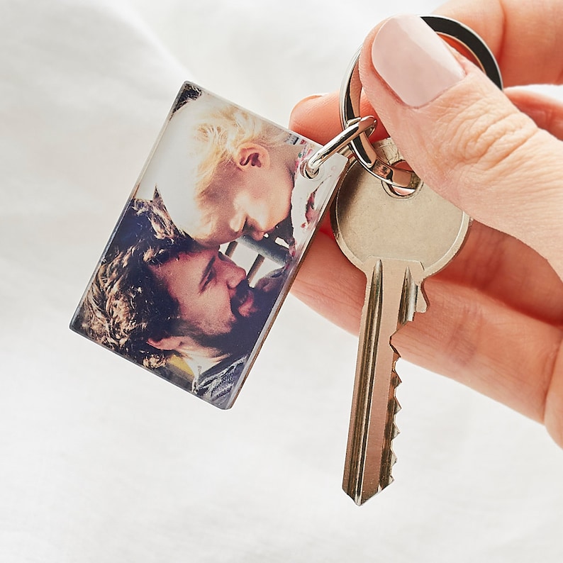 Personalised Acrylic Photo Keyring With Wood and Engraved Text - Etsy UK