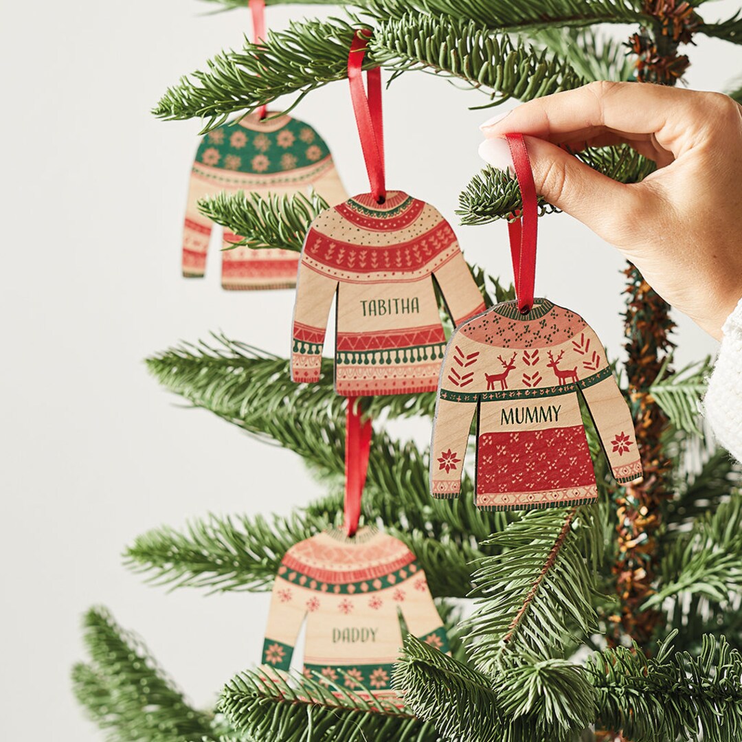 Personalised Christmas Jumper Bauble Set - Set of 4 Vintage Style ...