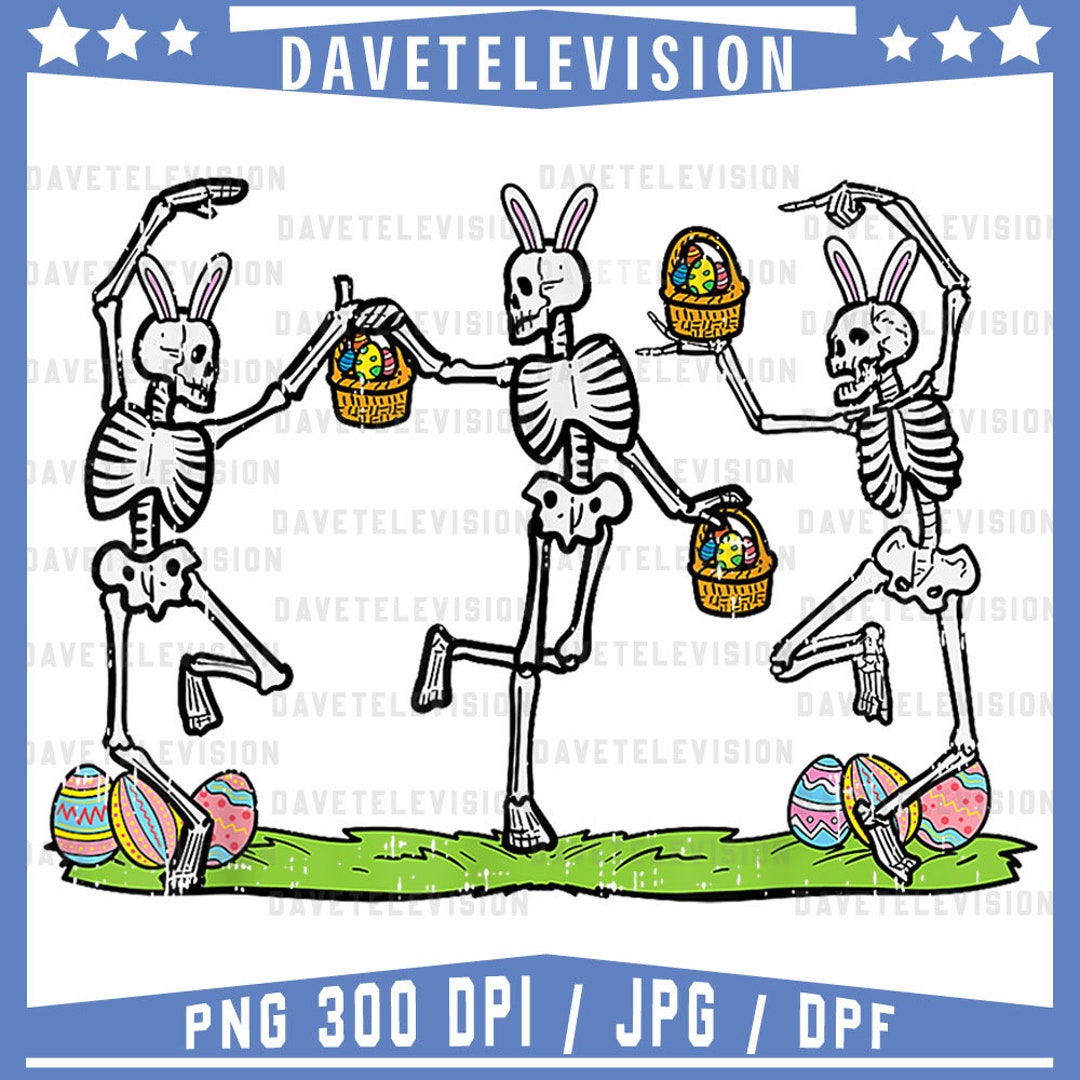 Easter Skeletons Dancing Png, Funny Bunny Bones Png, Retro Easter Png ...