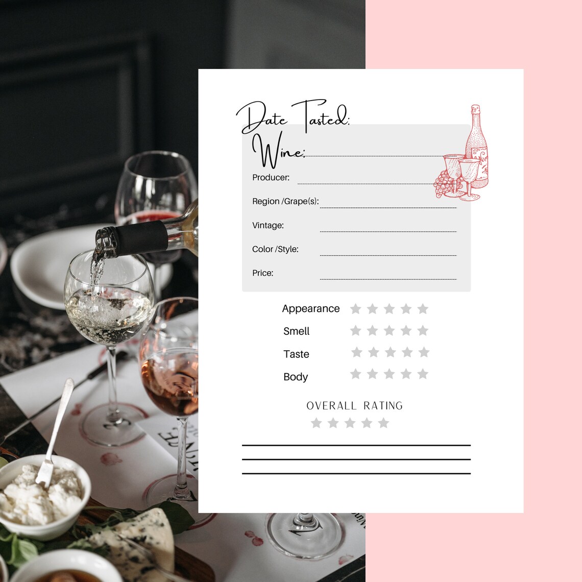 Printable Wine Tasting Score Cards Tasting Notes Wine Tasting Card Wine ...