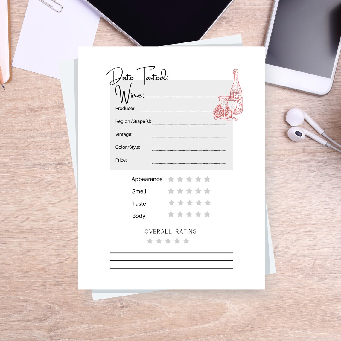 Printable Wine Tasting Score Cards Tasting Notes Wine Tasting Card Wine ...