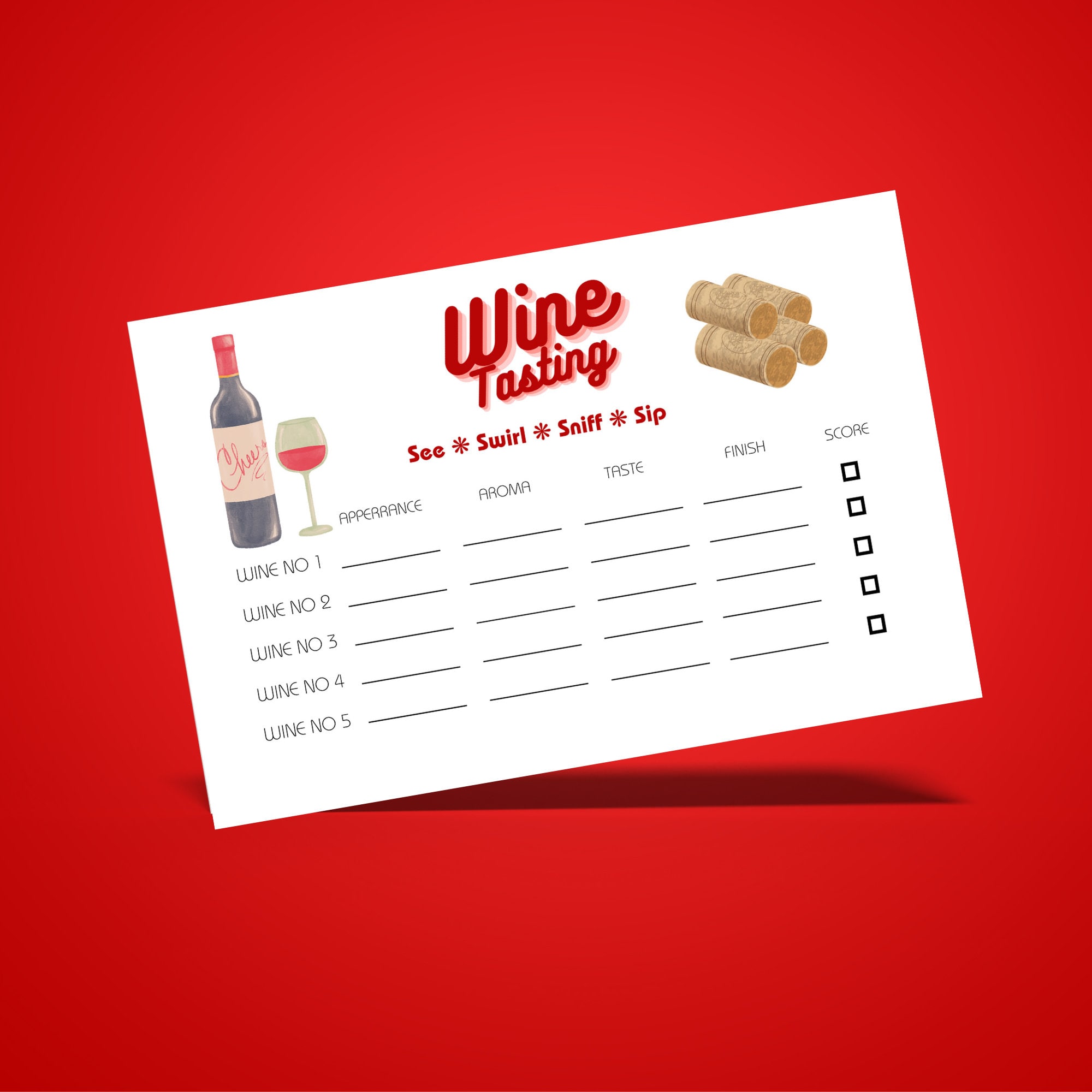 Wine Tasting Card Wine Tasting Printable Wine Tasting Scorecard Wine ...