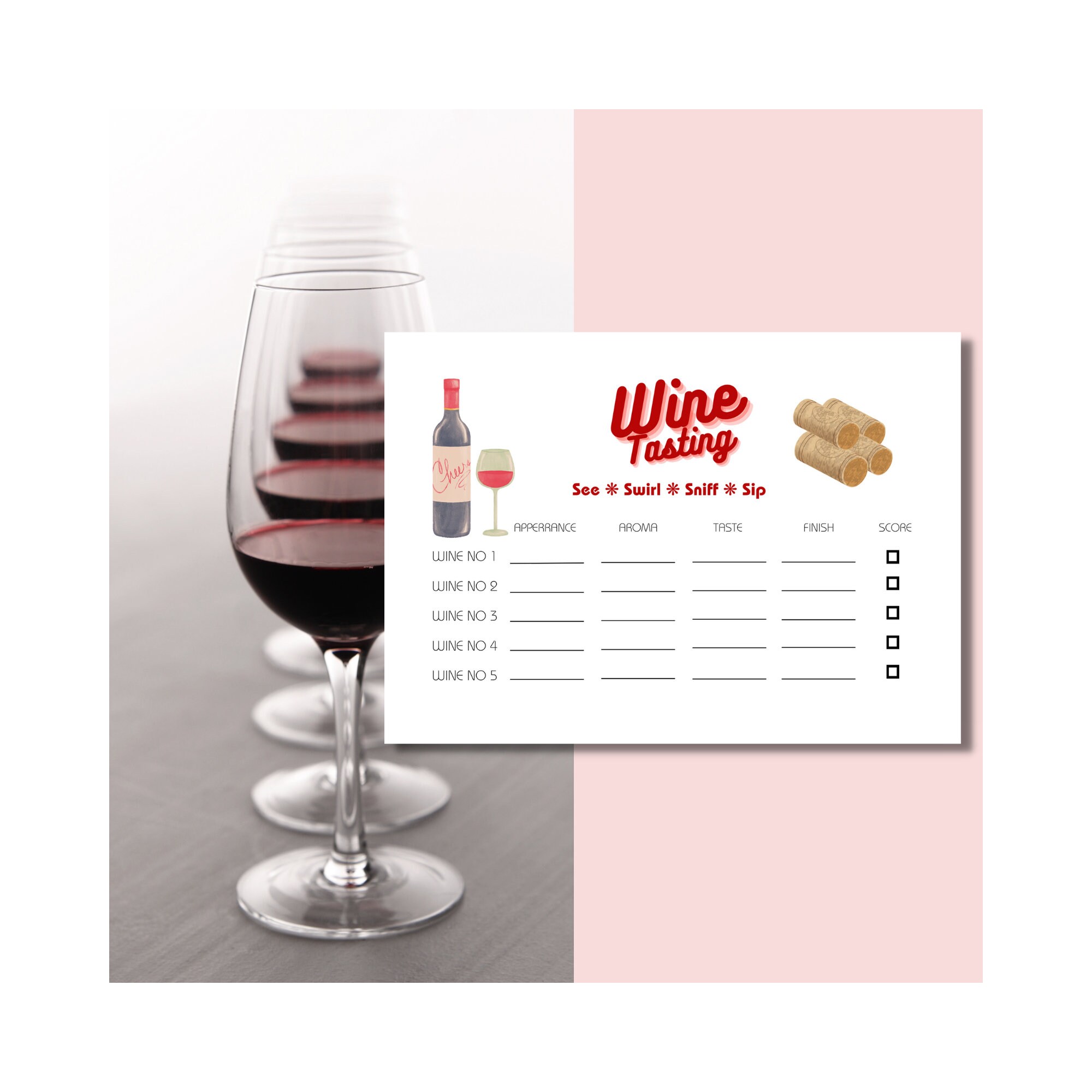 Wine Tasting Card Wine Tasting Printable Wine Tasting Scorecard Wine ...