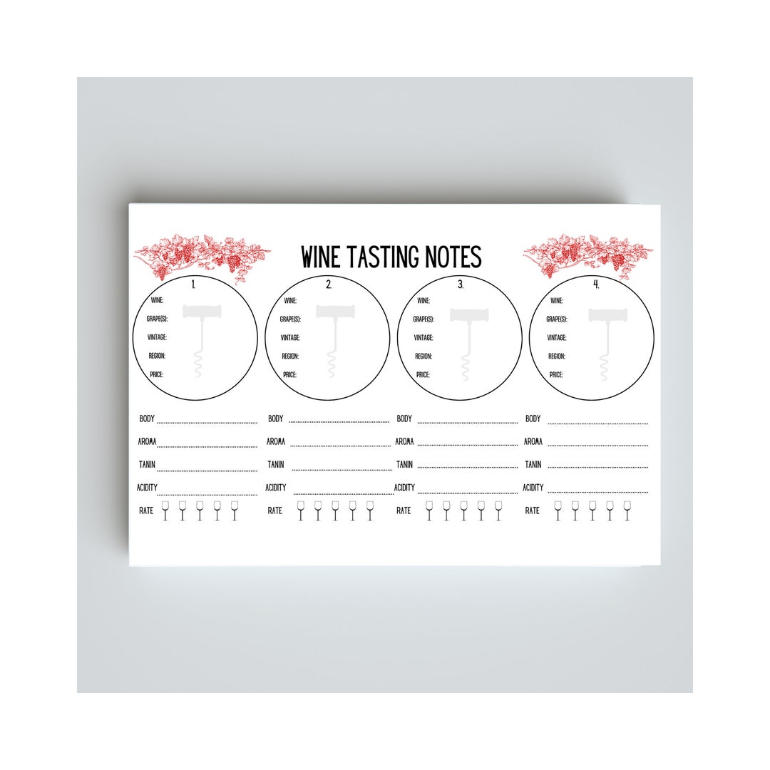 Wine Tasting Notes, Wine Tasting Scorecard, Wine Tasting Printable ...
