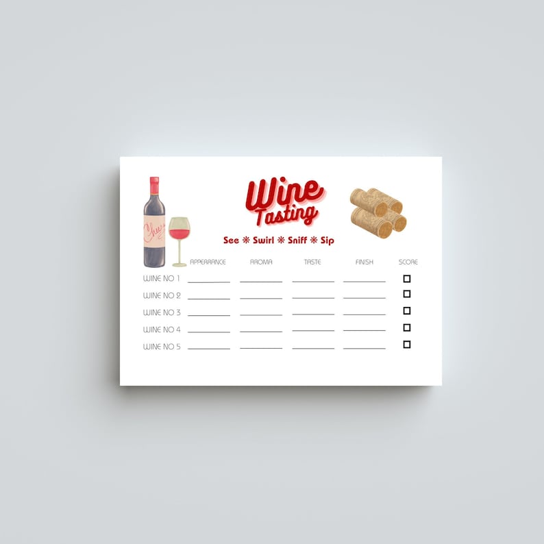 Wine Tasting Card Wine Tasting Printable Wine Tasting Scorecard Wine ...