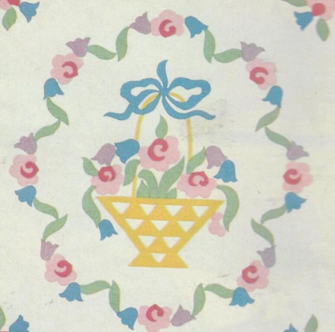 Vintage Applique Flower Basket Quilt Pattern W Templates Design PDF ...
