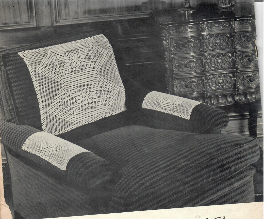 Vintage Crochet Antimacassar Chair Set Pattern, Stained Glass Design ...