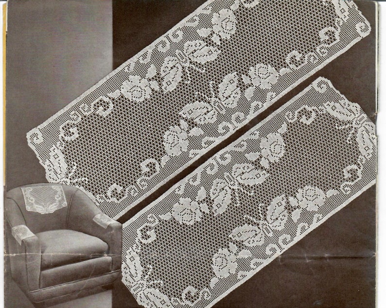 Butterflies and Roses Filet Crochet Antimacassar Chair Set Pattern ...