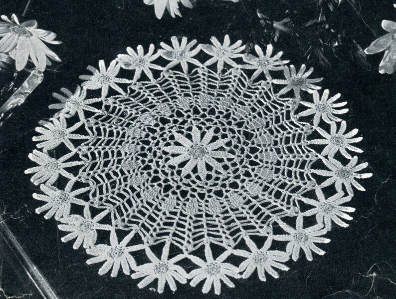 Crochet Daisy Doily Pattern Vintage 1940s Crochet Pattern, Flower Doily ...