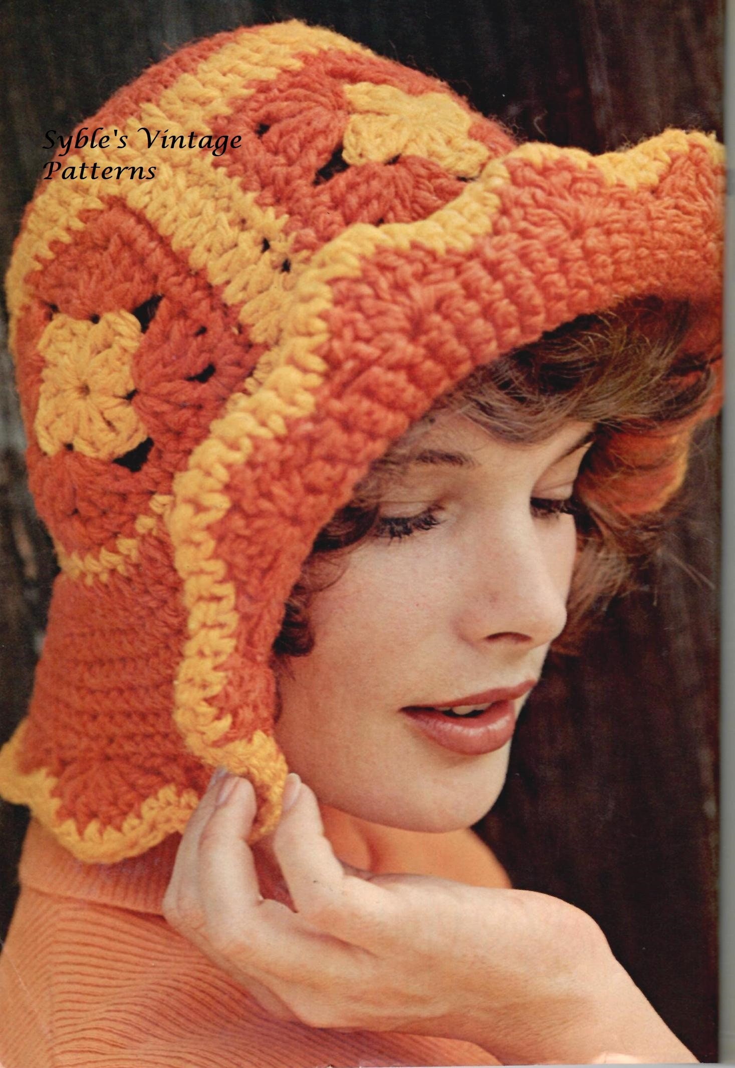 Crochet Floppy Brim Granny Square Hat Vintage Pattern PDF Instant ...