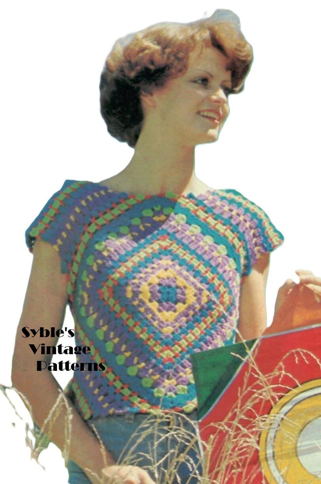 Vintage 70s Crochet Diamond Granny Square Top Pattern (PDF Download) - Etsy