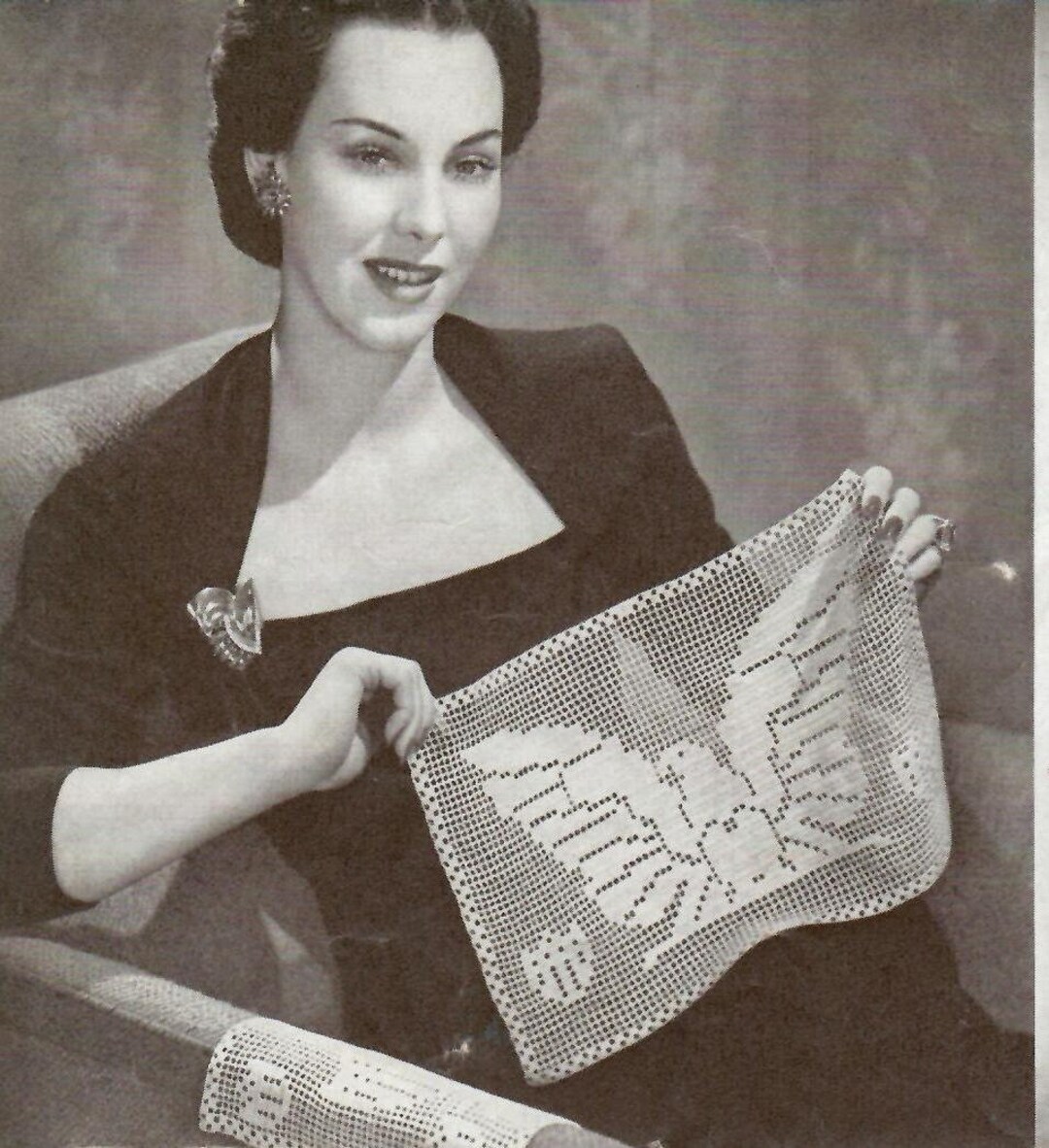 Americana Eagle Filet Crochet Antimacassar Chair Set Pattern, Vintage ...