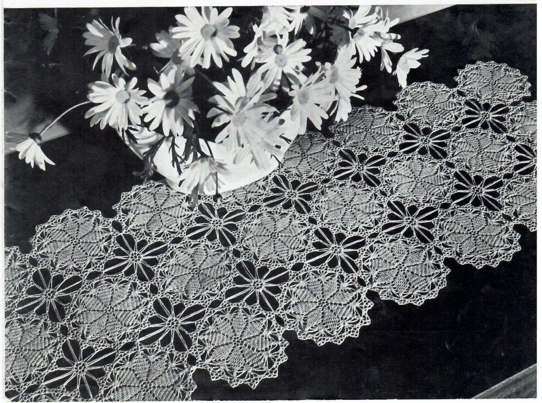 Vintage Crochet Table Runner Circa 1940 Lucky Star Motif Pattern PDF ...