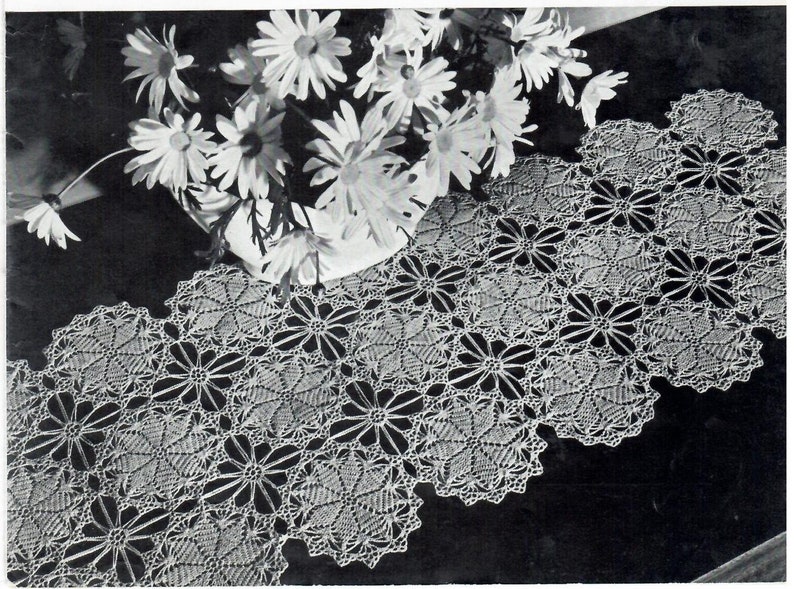 Vintage Crochet Table Runner Circa 1940 Lucky Star Motif Pattern PDF ...