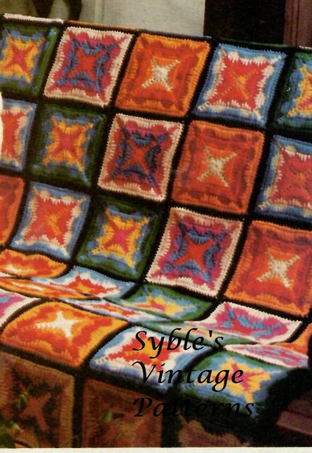 Vintage Patchwork Crochet Afghan Pattern: Diamond Granny Square (PDF ...