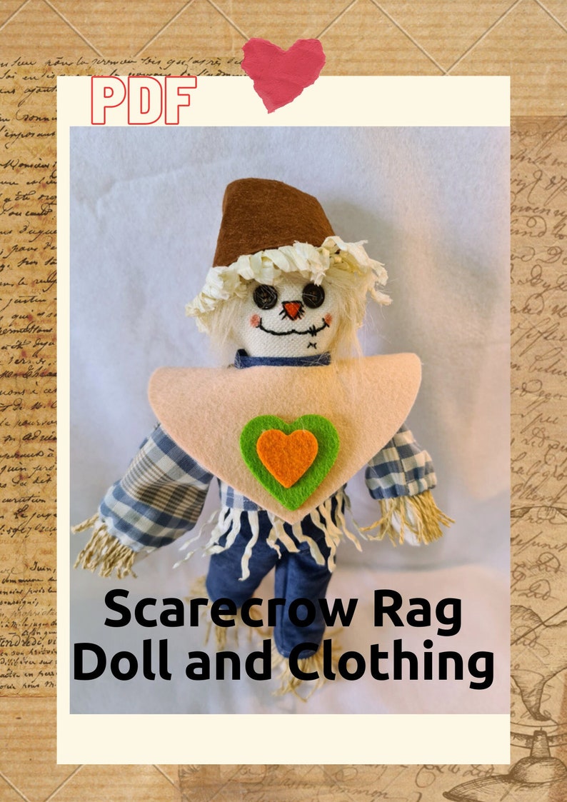 Mini Scarecrow Doll Pattern, Pattern and Sewing Instructions for Making ...