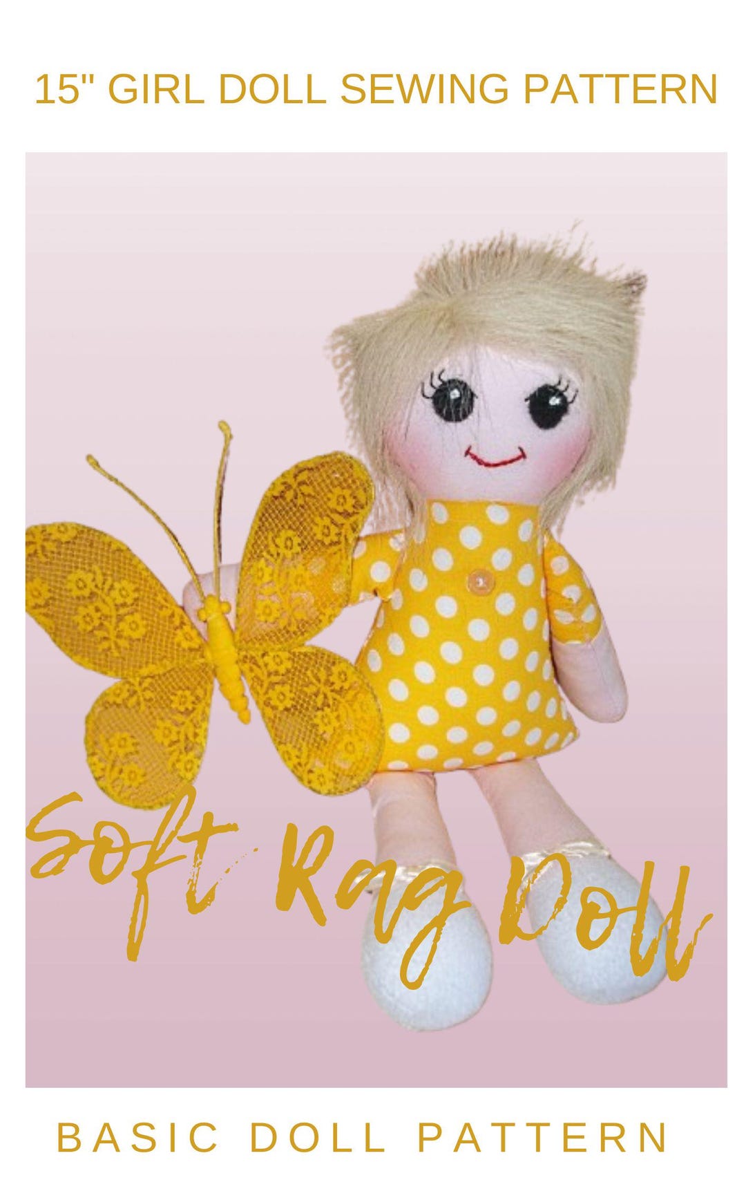 Basic Doll Sewing Pattern, 15" Girl Doll Pattern, Wig Pattern Included ...