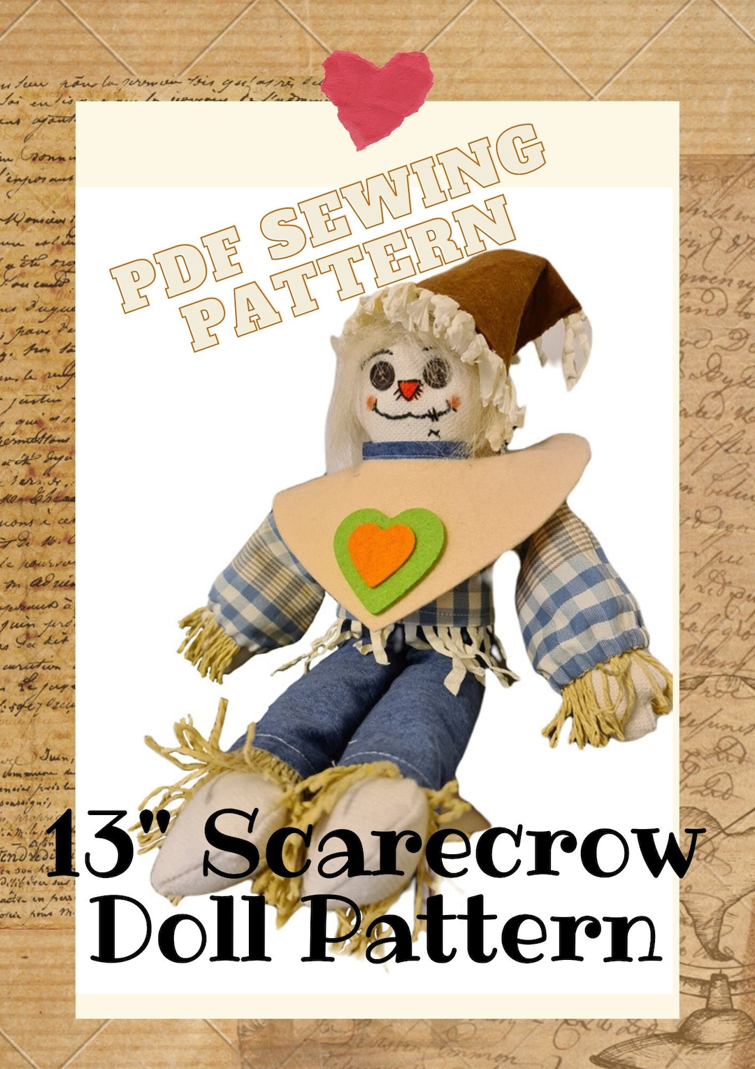 Mini Scarecrow Doll Pattern, Pattern and Sewing Instructions for Making ...