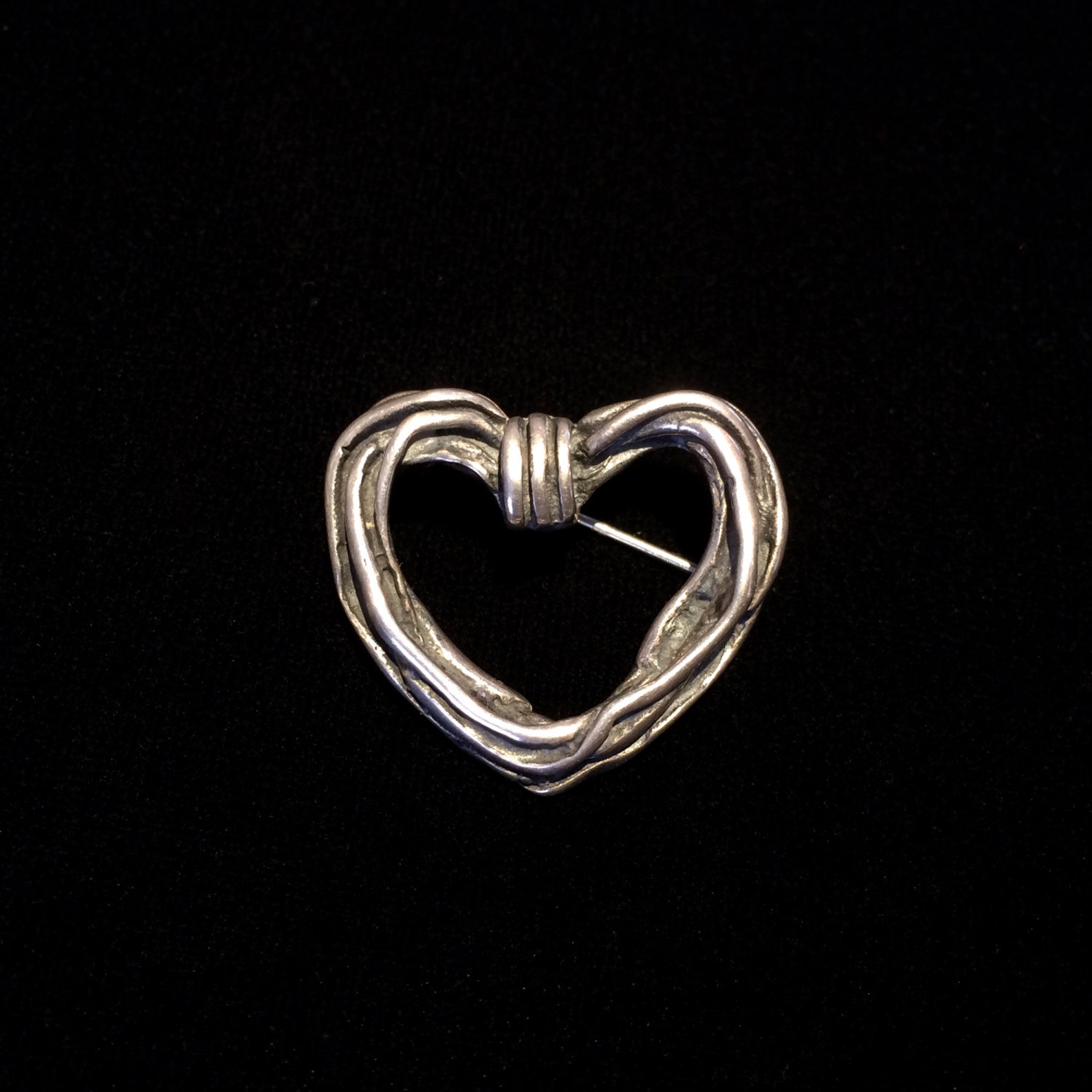 Vintage Cast Sterling Silver Heart Pin - Etsy