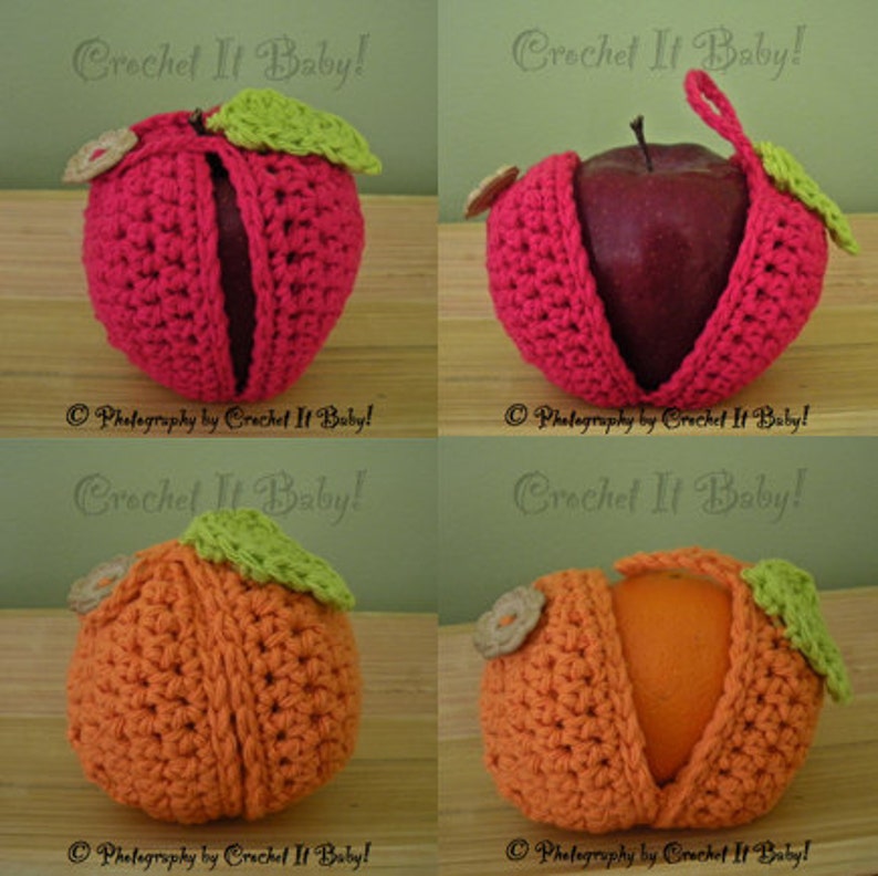 Crochet Apple, Orange, Pear and Banana Fruit Cozy Holder - PATTERN ONLY ...