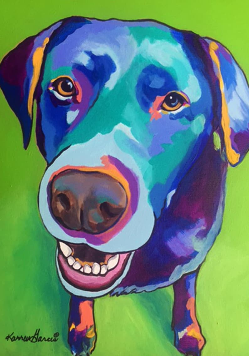 Labrador Retriever Print Blue Dog Canvas Wall Art Happy Pet - Etsy