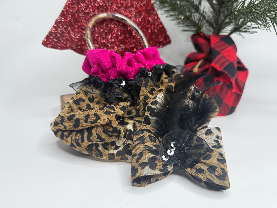 Cheetah Print Girls Purse and Feather Hair Bow Set in Pink Accent ...