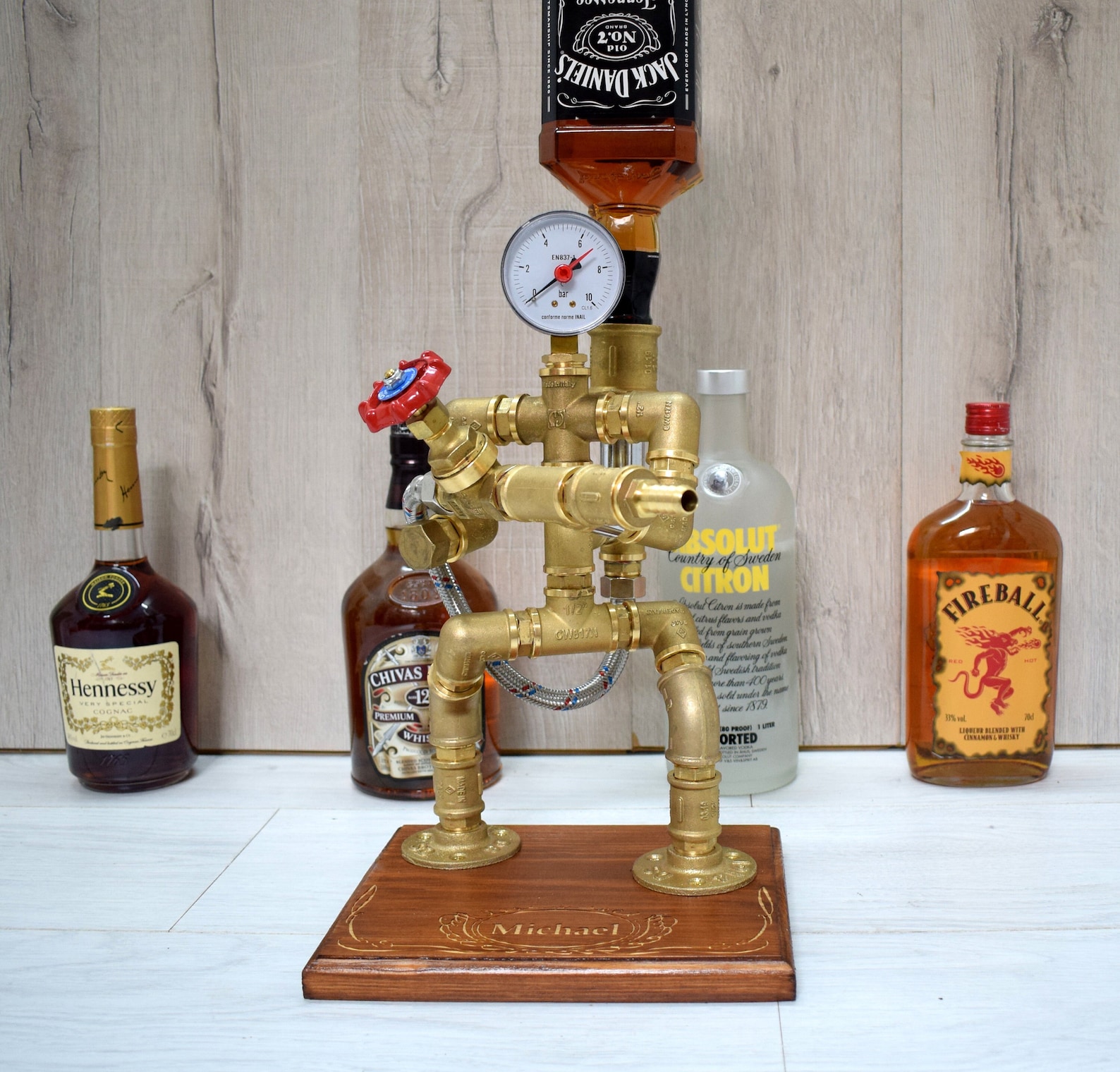 Fireman Firefighter Whiskey Dispenser, Steampunk Handcrafted Industrial ...
